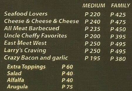 Menu at Uncle Cheffy restaurant, Pasig, G/F