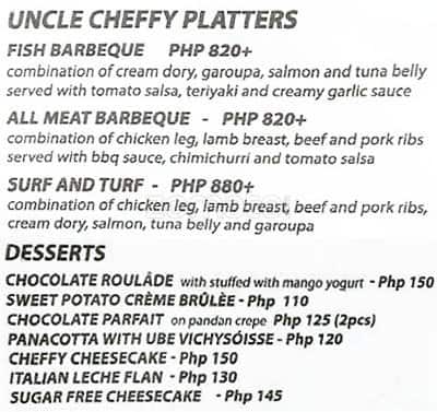 Menu at Uncle Cheffy restaurant, Pasig, G/F