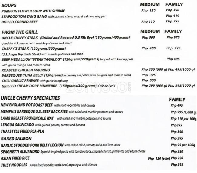Menu at Uncle Cheffy restaurant, Pasig, G/F