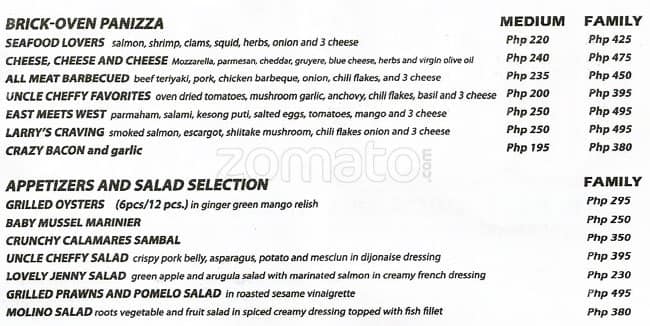 Menu at Uncle Cheffy restaurant, Pasig, G/F