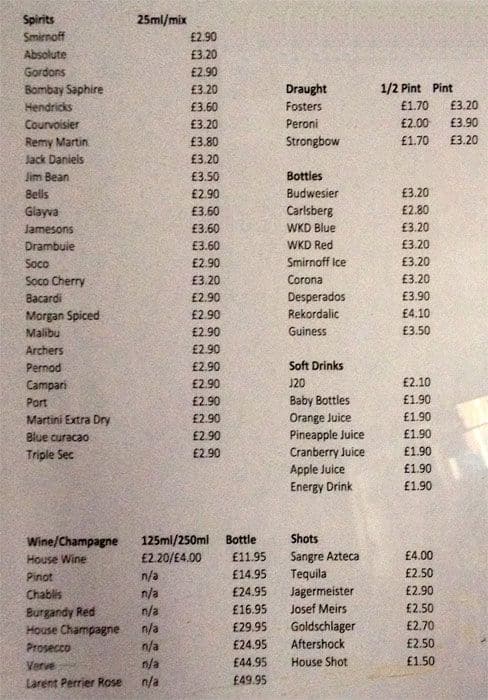 Menu at Iconic by AXM pub & bar, Manchester