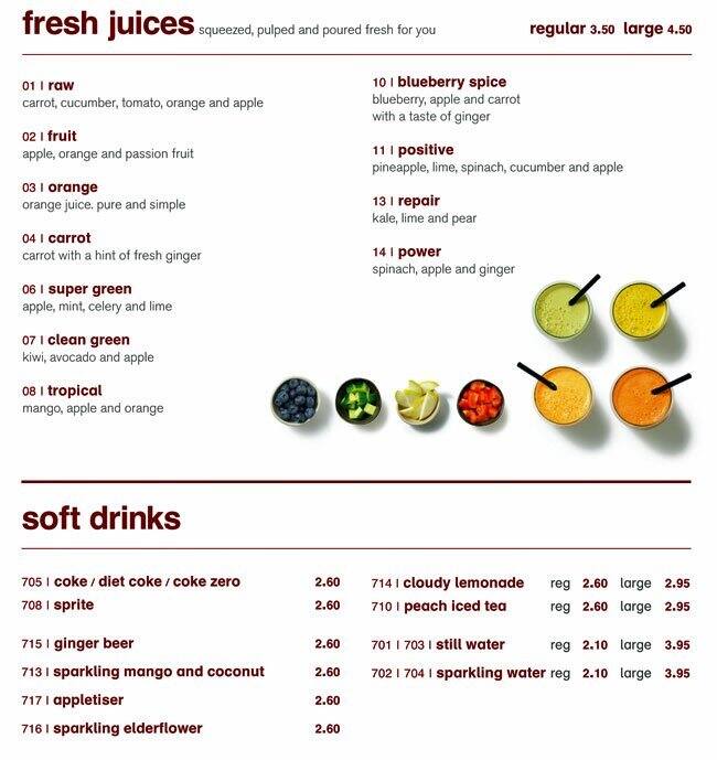 Menu at Wagamama restaurant, Birmingham, the bullring shopping centre