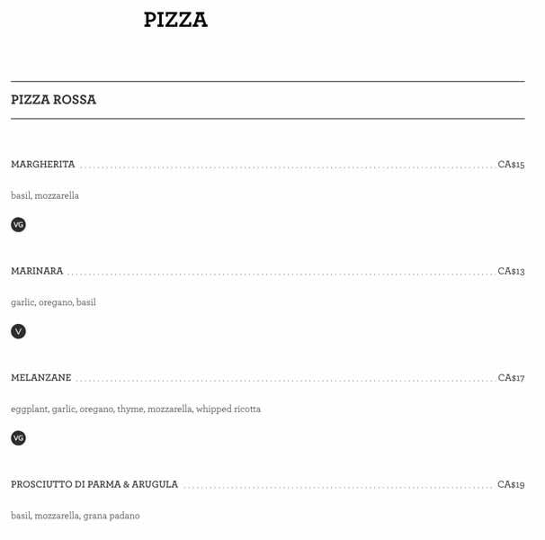 Menu at Pizzeria Libretto - University, Toronto, 155 University Ave