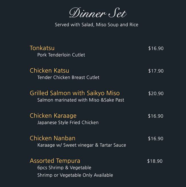 Menu at Tokyo Kitchen restaurant, Toronto, 20 Charles St E