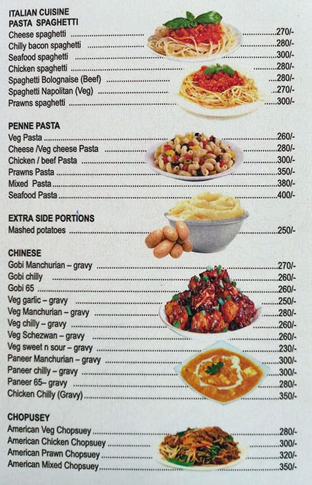 Menu at Baga Resto Bar, Baga, HQ42+MP7