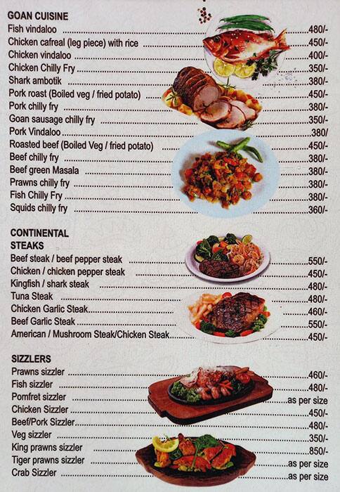 Menu at Baga Resto Bar, Baga, HQ42+MP7