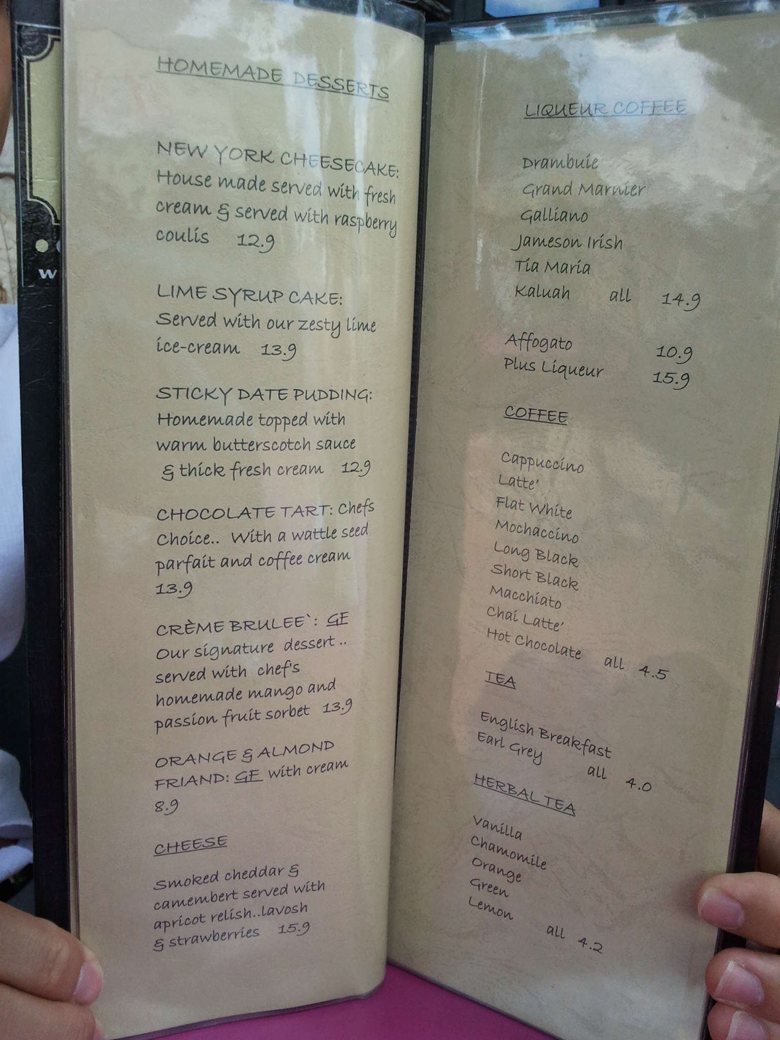 Menu at The Lord Lyndoch steakhouse, Lyndoch
