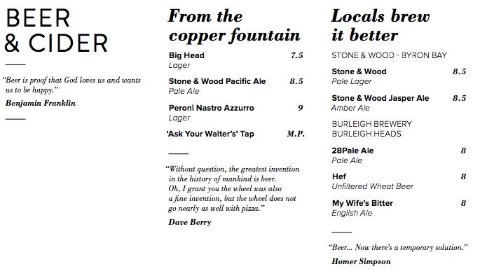 Menu at Edgewater Dining & Lounge restaurant, Surfers Paradise