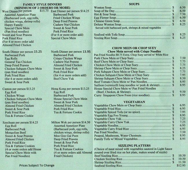 Menu at Milton Wok restaurant, Milton, Milton Way #4A