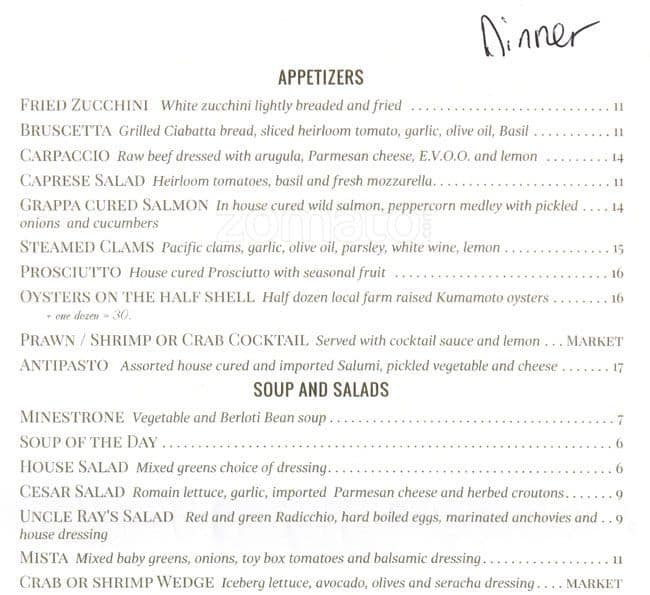 Menu at Il Pavone restaurant, Walnut Creek