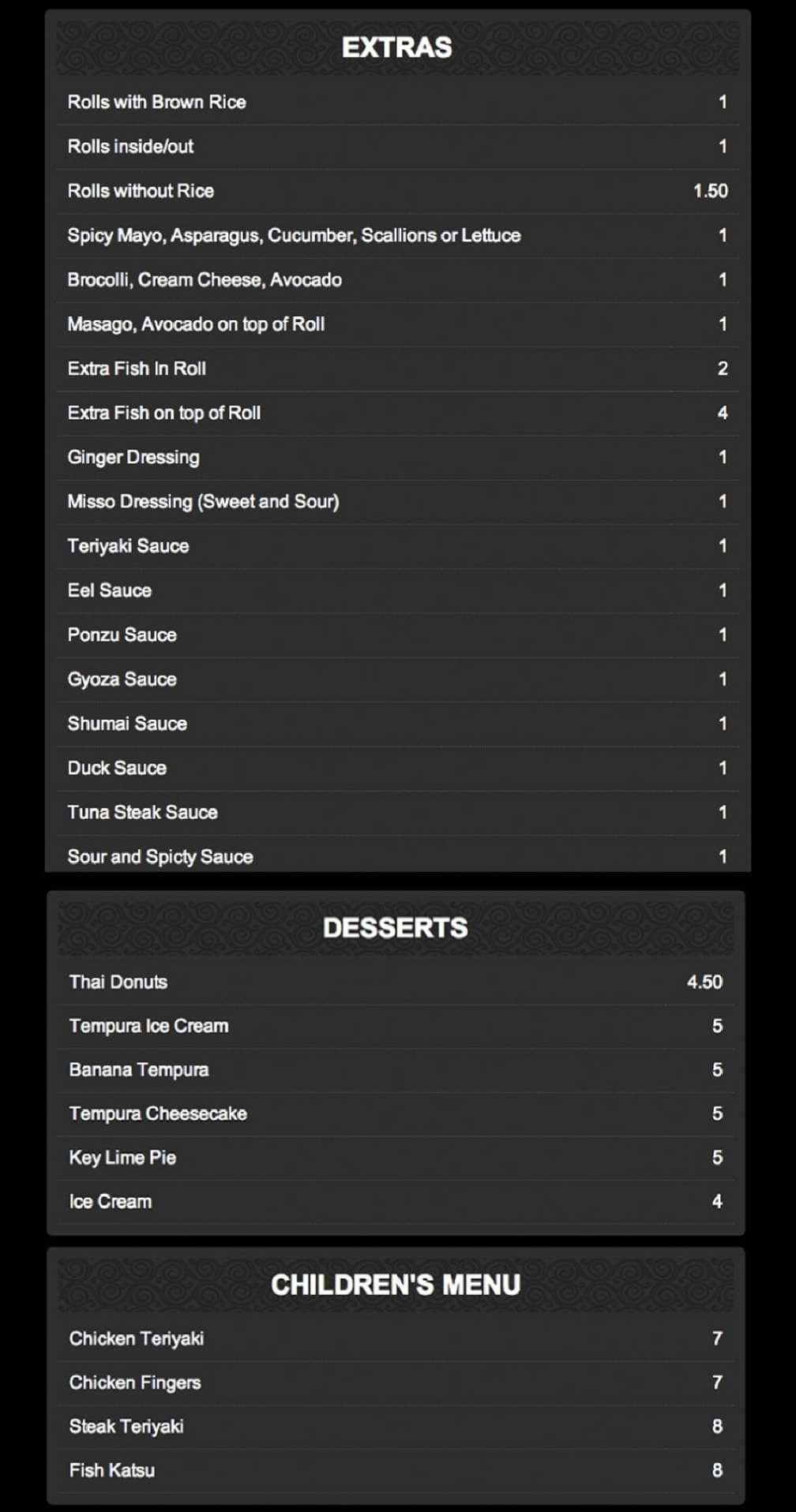 Menu at Sushi Sake Brickell restaurant, Miami, 261 SW 8th St