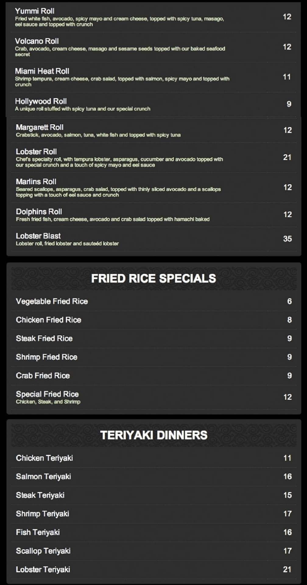 Menu at Sushi Sake Brickell restaurant, Miami, 261 SW 8th St