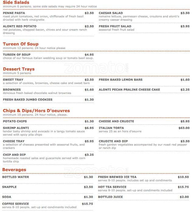 Menu at Alonti Catering Kitchen restaurant, Fort Worth, 203 Commerce St
