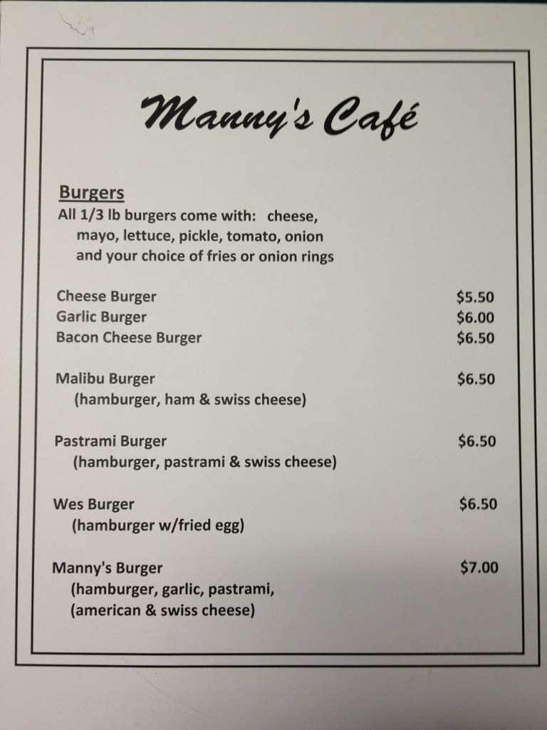 Menu at Manny's pub & bar, Salt Lake City, S Main St