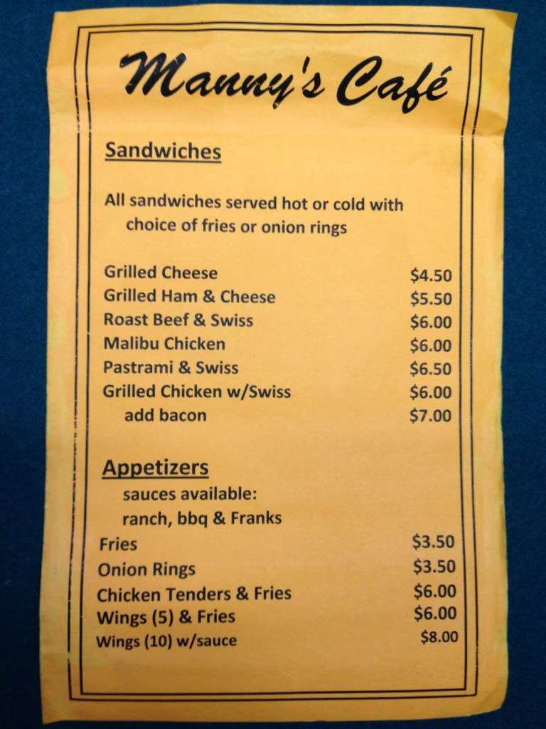 Menu at Manny's pub & bar, Salt Lake City, S Main St