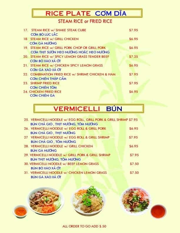 Menu at Pad Thai restaurant, Lemoore