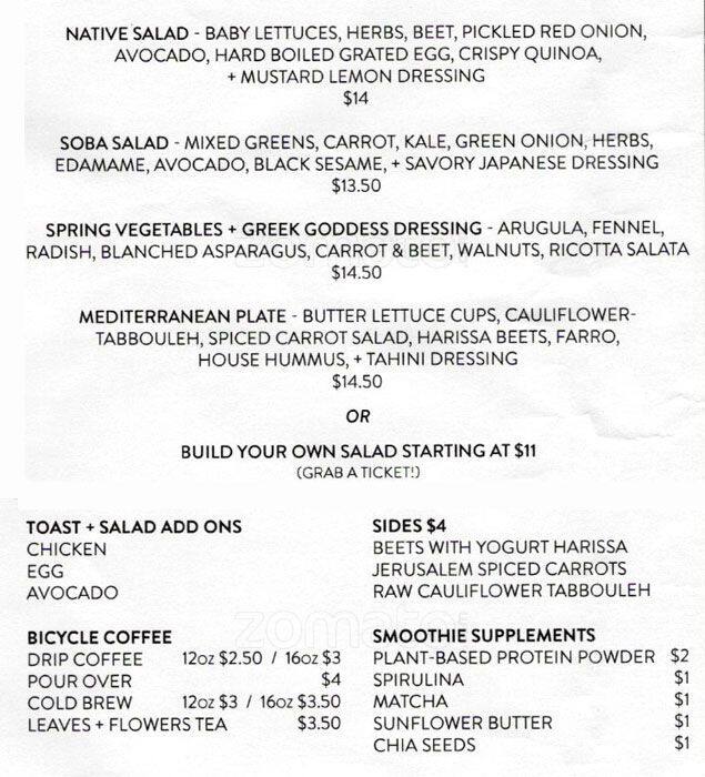 Menu at Native Co. pub & bar, San Francisco, 168 Sutter St