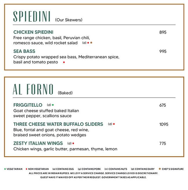 Menu at Grappa Bar, New Delhi