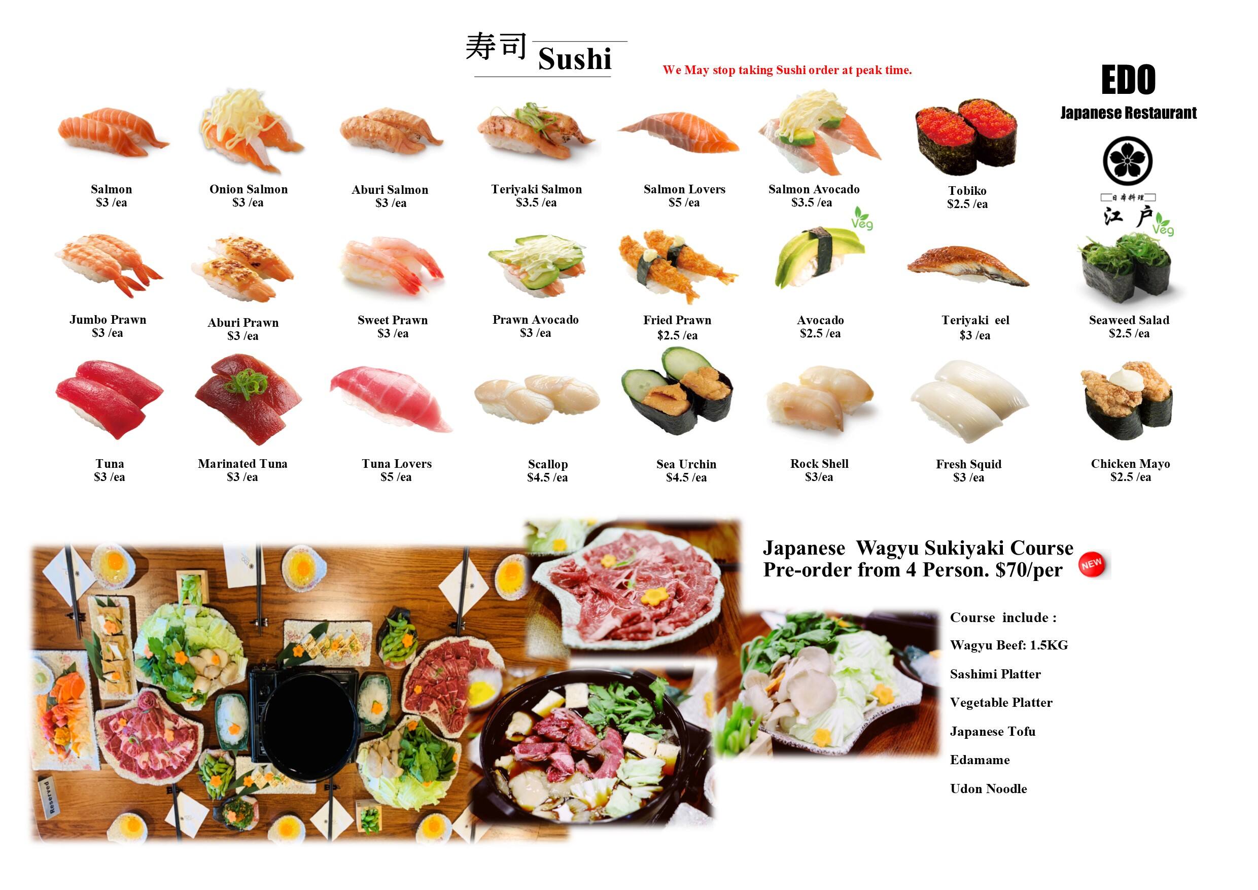 Menu at Edo Japanese Restaurant, Hamilton