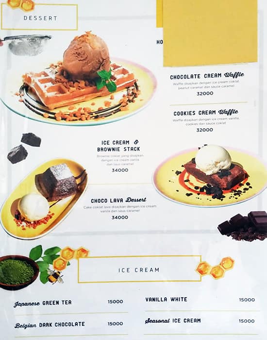 Menu at Honeycomb desserts, Bekasi Regency