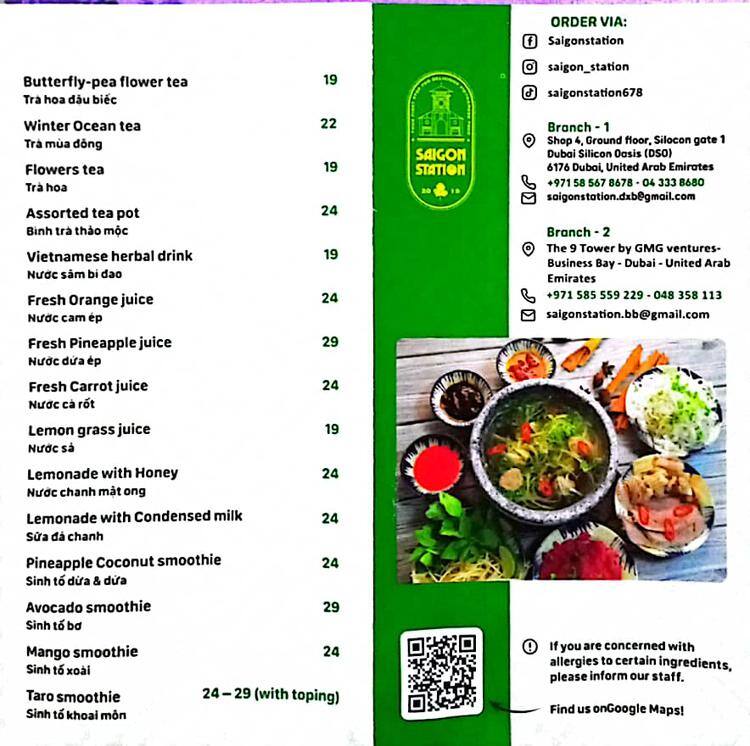 Menu of Saigon Station, Business Bay, Dubai