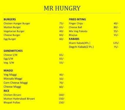 Menu at Mr Hungry, Bhopal