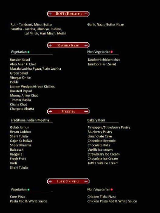 Menu of The Hundred Reason, Gomti Nagar, Lucknow