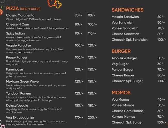 Menu of Cheezah, Vijay Nagar, Indore