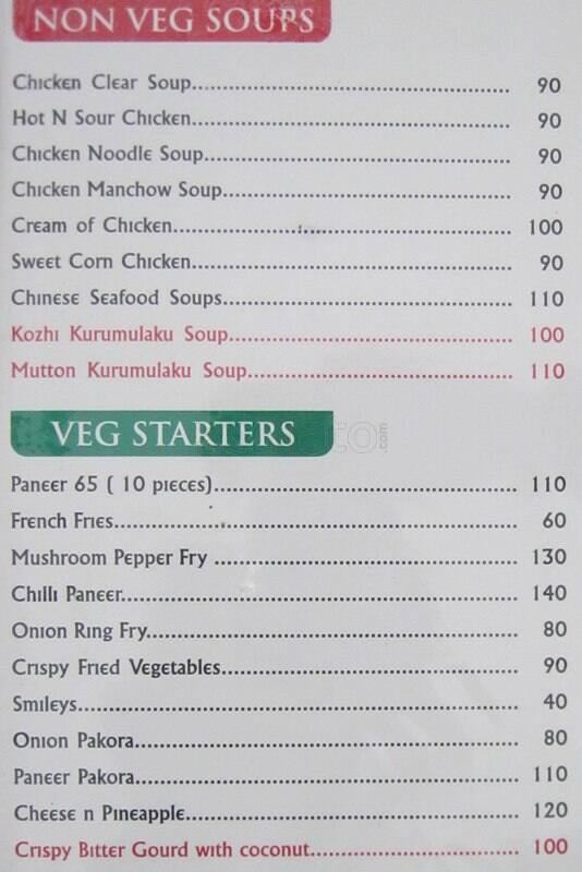 Menu at Kuttanadu, Bengaluru, 90 27th Main Road