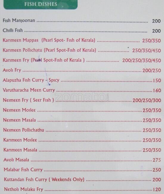 Menu at Kuttanadu, Bengaluru, 90 27th Main Road