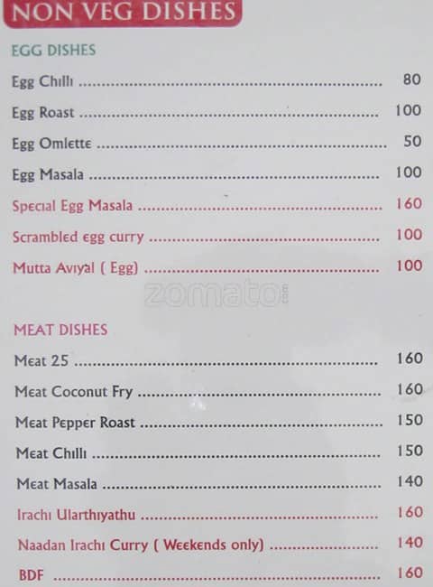Menu at Kuttanadu, Bengaluru, 90 27th Main Road