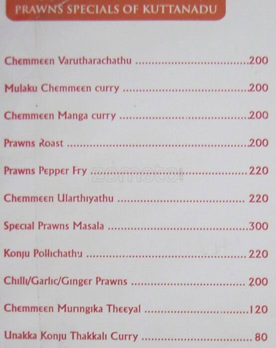 Menu at Kuttanadu, Bengaluru, 90 27th Main Road