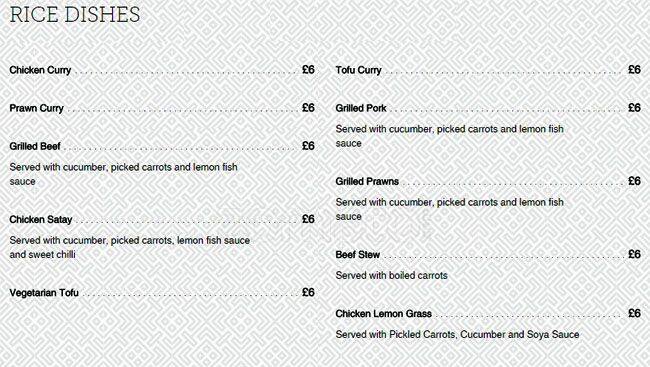 Menu at Viet Cafe, London, 75 Denmark Hill