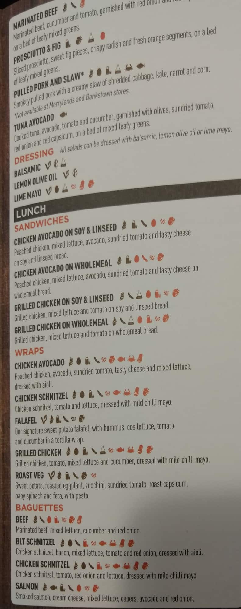 Menu at Soul Origin fast food, Sydney, Pavilion on George 580 George St