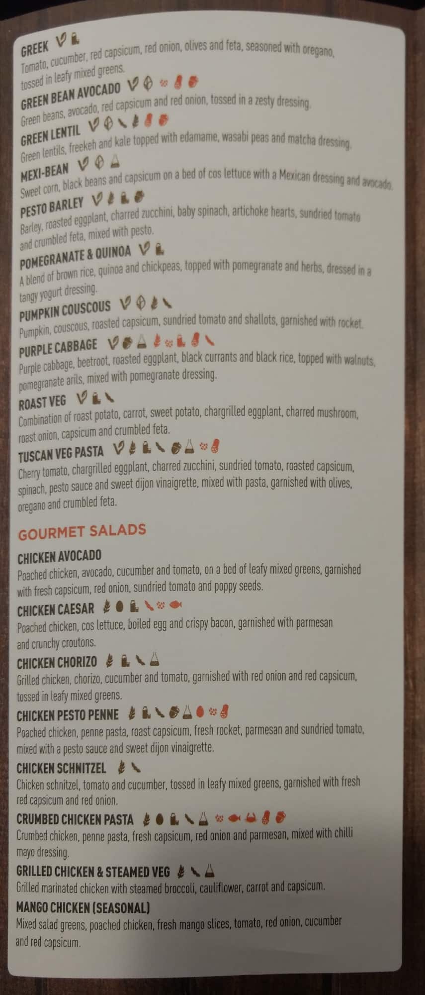 Menu at Soul Origin fast food, Sydney, Pavilion on George 580 George St