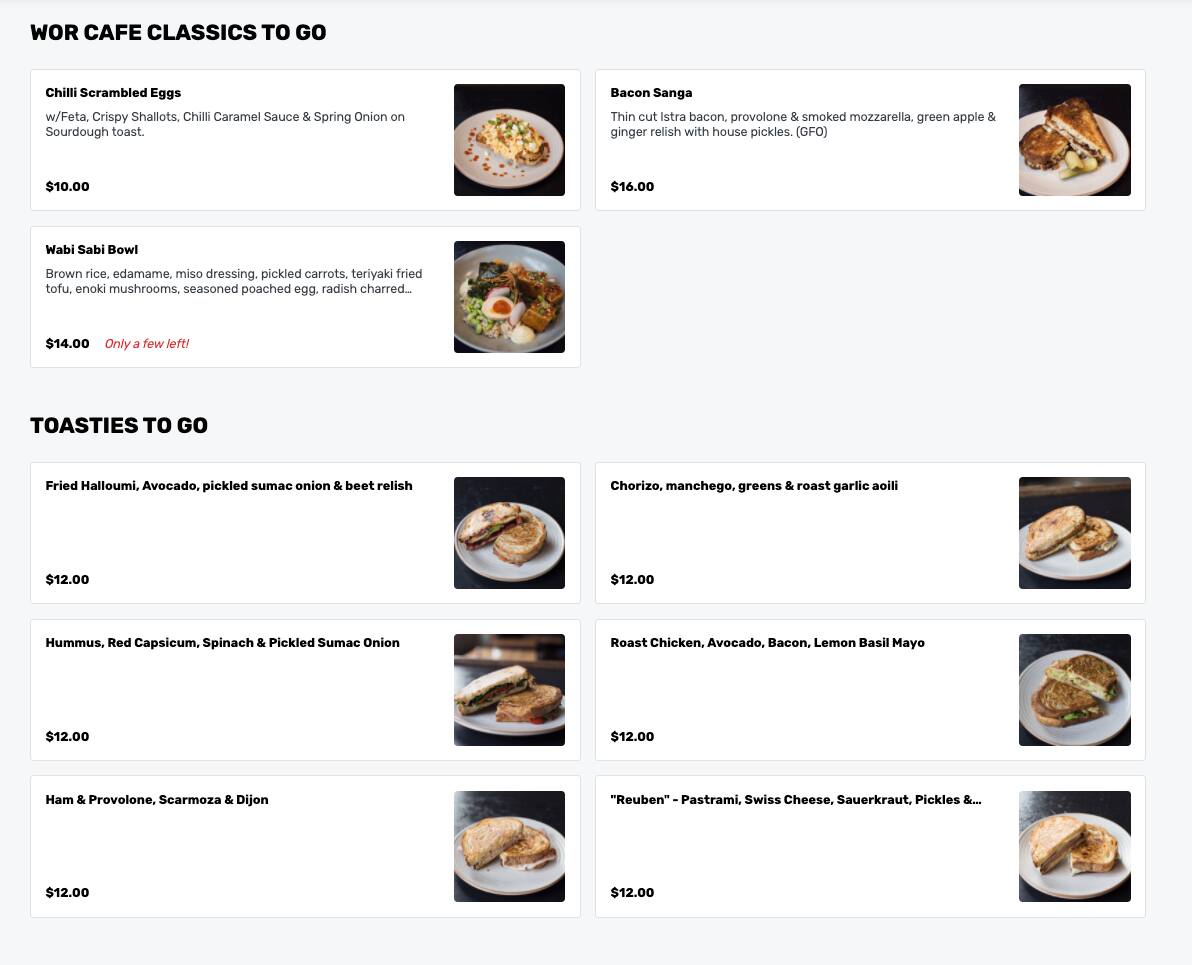 Menu at Wide Open Road Coffee Roasters cafe, Brunswick