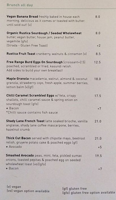 Menu at Wide Open Road Coffee Roasters cafe, Brunswick