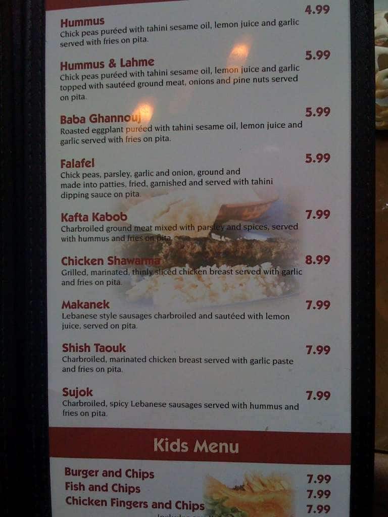 Kababji Authentic Lebanese Cuisine Menu - Urbanspoon/Zomato