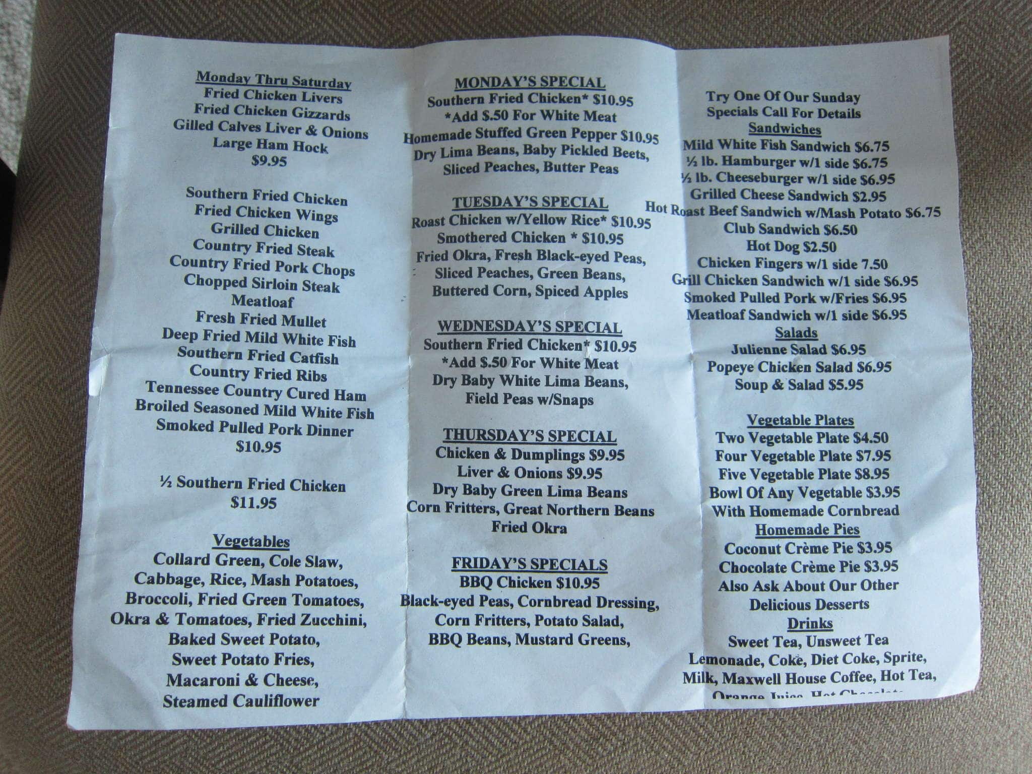 Menu at Farmers Market Restaurant, Fort Myers