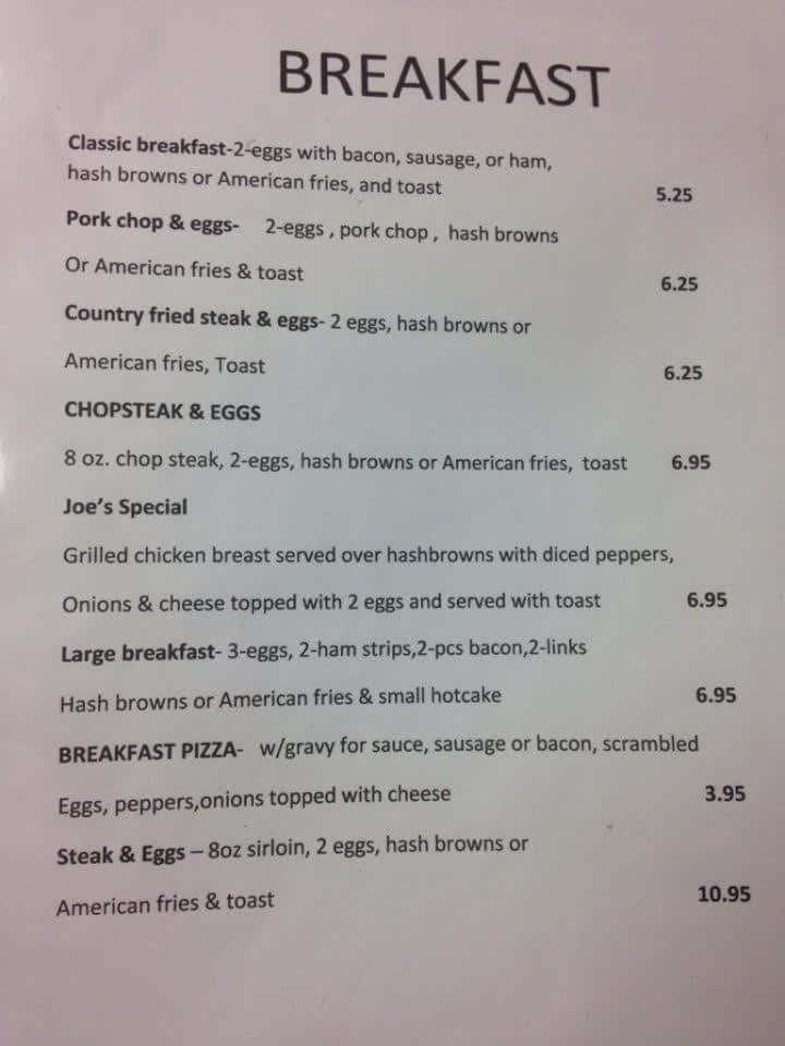 Menu at Old 41 Diner restaurant, Sullivan