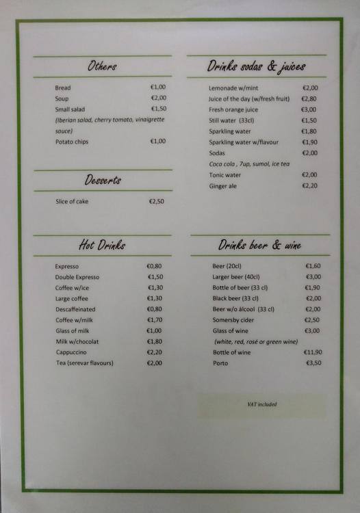 Menu em Lisbon Cafe, Lisboa