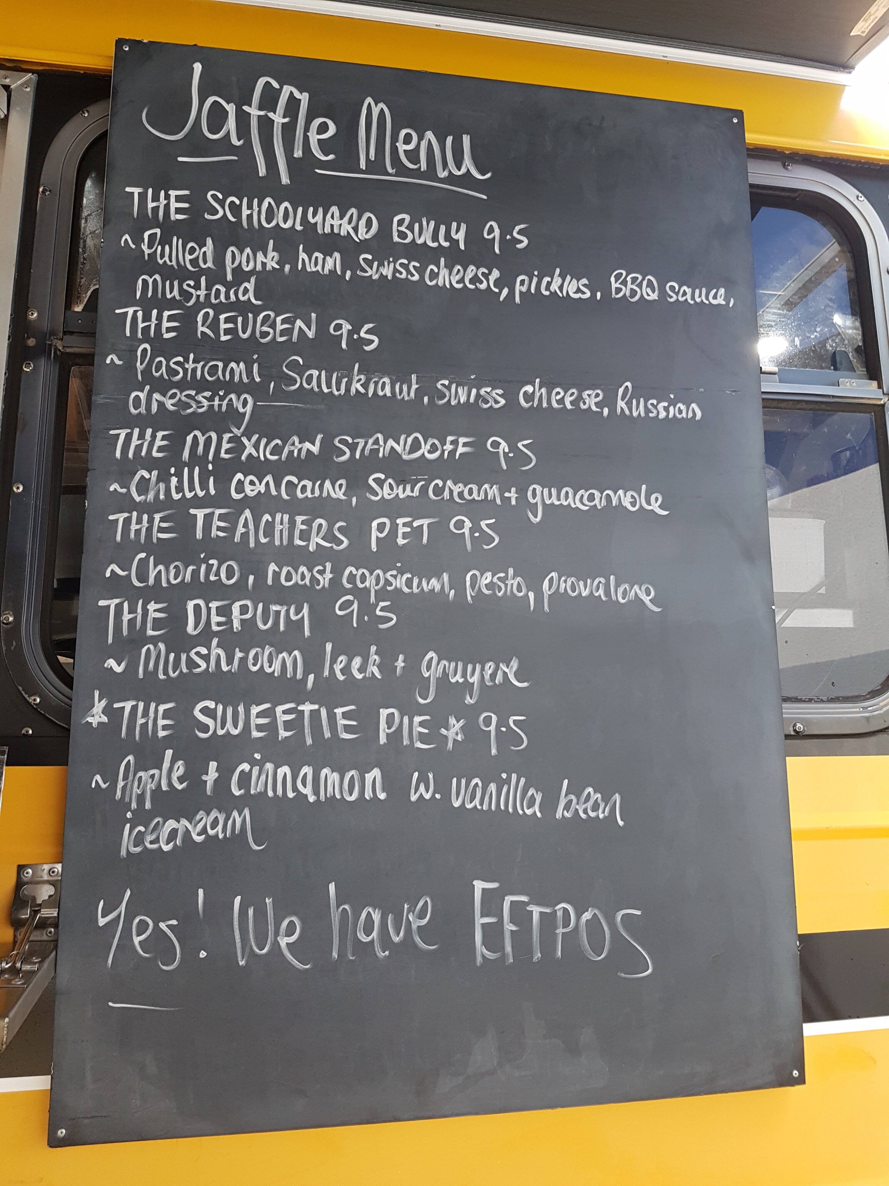 Menu at Old School Bus, Adelaide