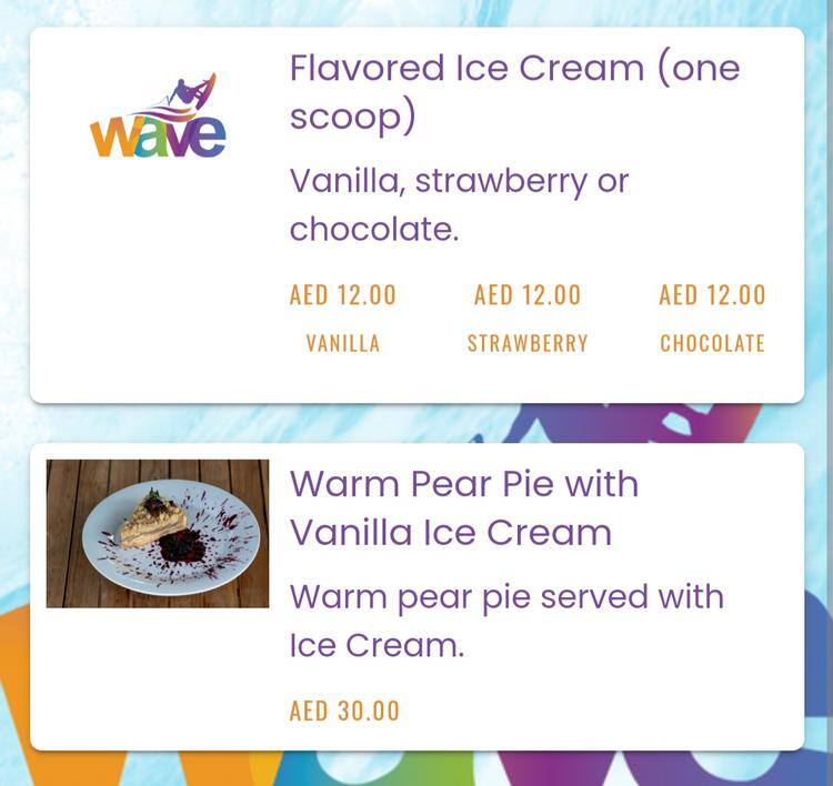 Menu of Wave, Khalifa City, Abu Dhabi