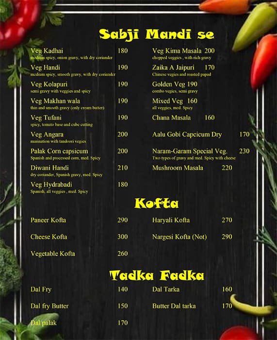 Menu at Naram Garam, pure Veg Restaurant & Banquet, Vadodara