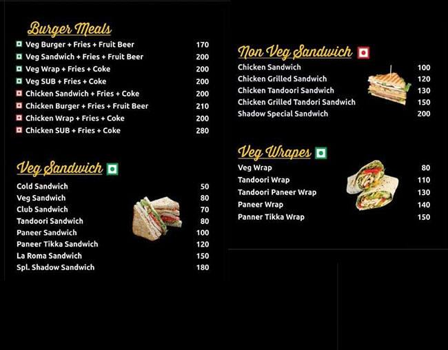 Menu at Shadow restaurant & cafe, Sarai Khas