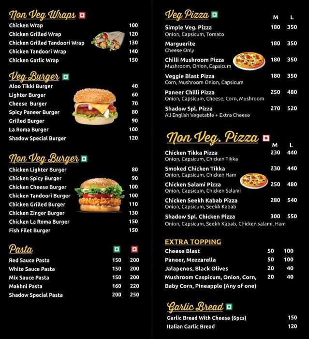 Menu at Shadow restaurant & cafe, Sarai Khas