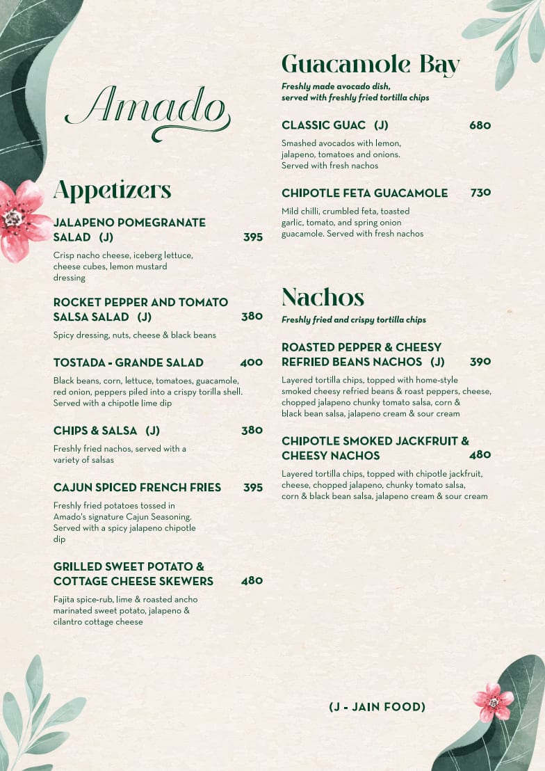 Menu of Amado, Bodakdev, Ahmedabad