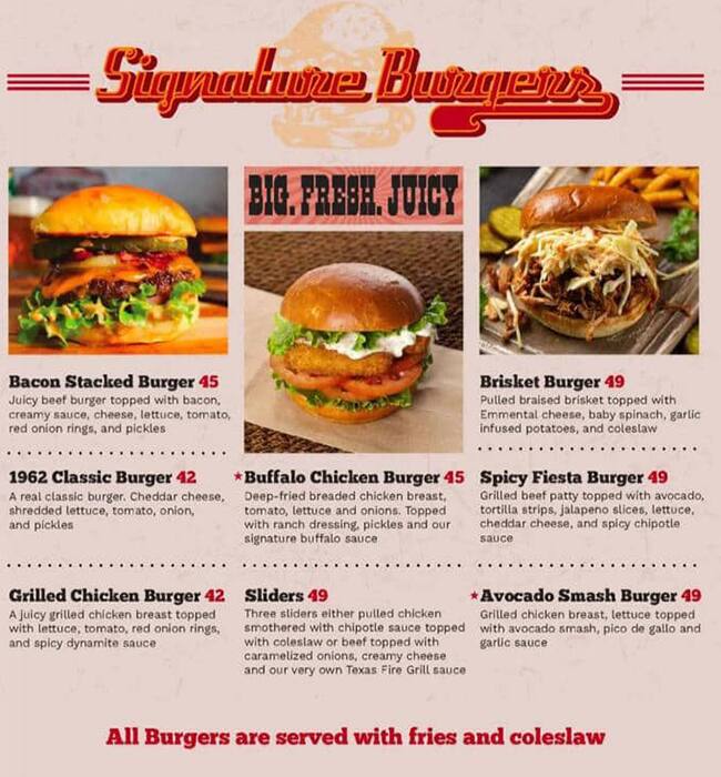 Menu of Texas Fire Grill, Mussafah Sanaiya, Abu Dhabi