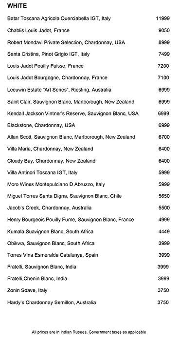 Menu at The Long Bar - Hyatt Regency, Gurugram
