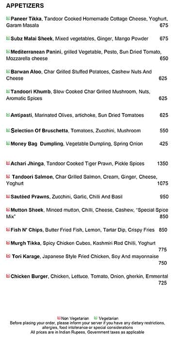 Menu at The Long Bar - Hyatt Regency, Gurugram